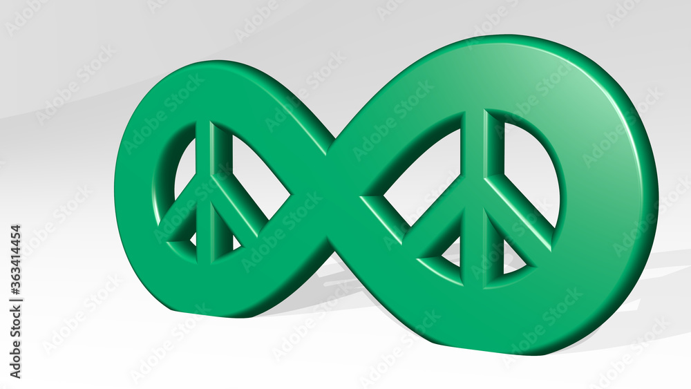 INFINITY SYMBOL WITH PEACE SIGN stand with shadow. 3D illustration of ...