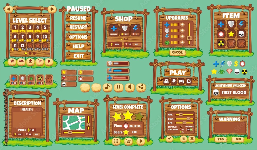 Obraz na płótnie farm Game User Interface Design, Illustration of a funny graphic gui background ...