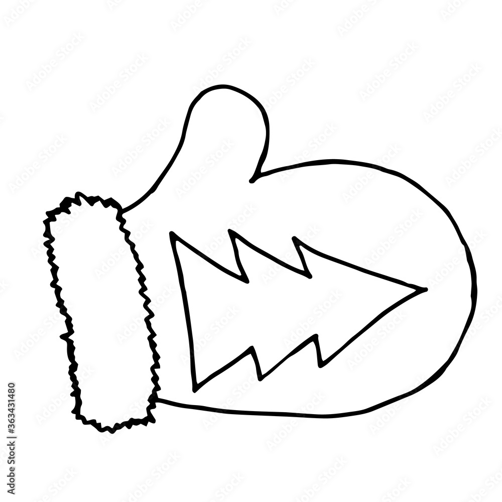 mitten glove cartoon vector and illustration, black and white, hand ...
