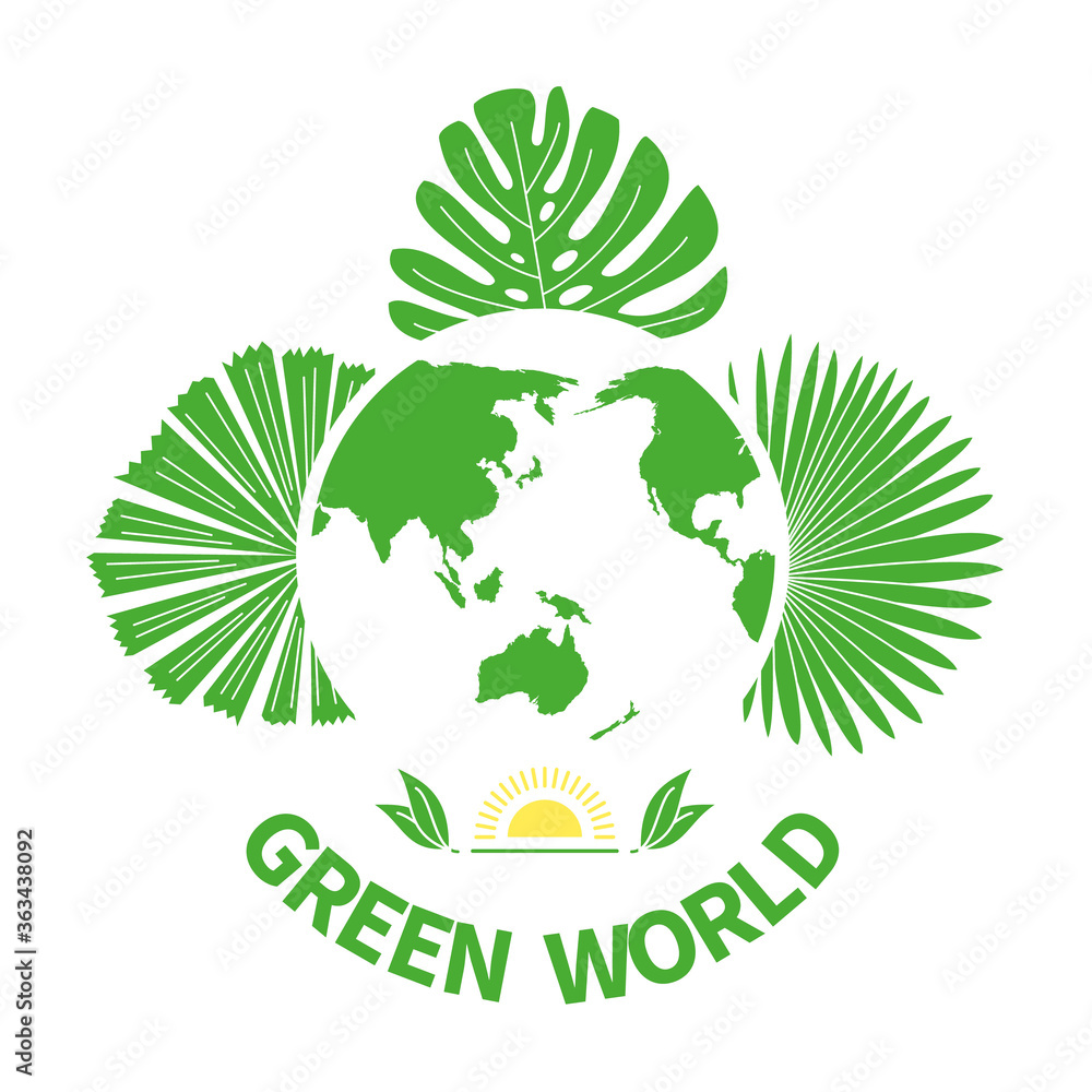 Green World. Leaves silhouette analysis icons. Greenpeace set vector ...