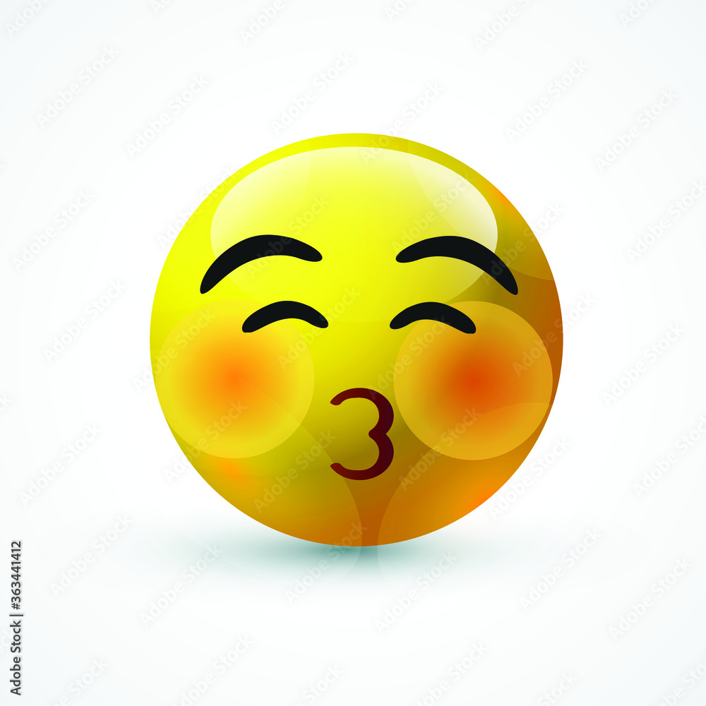 vector round yellow cartoon bubble Kissing Face With Closed Eyes ...