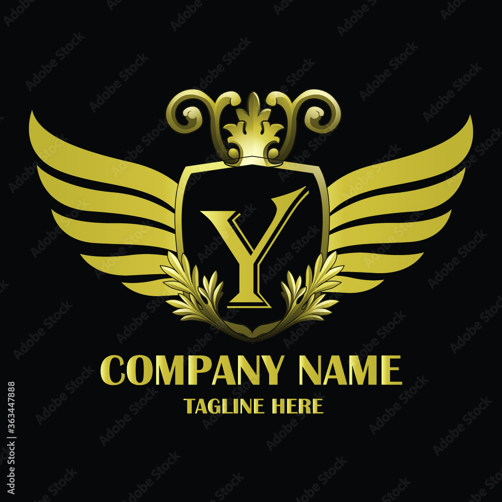 Luxury wing Initial Letter Y Gold color with Shield. Vintage monogram ...