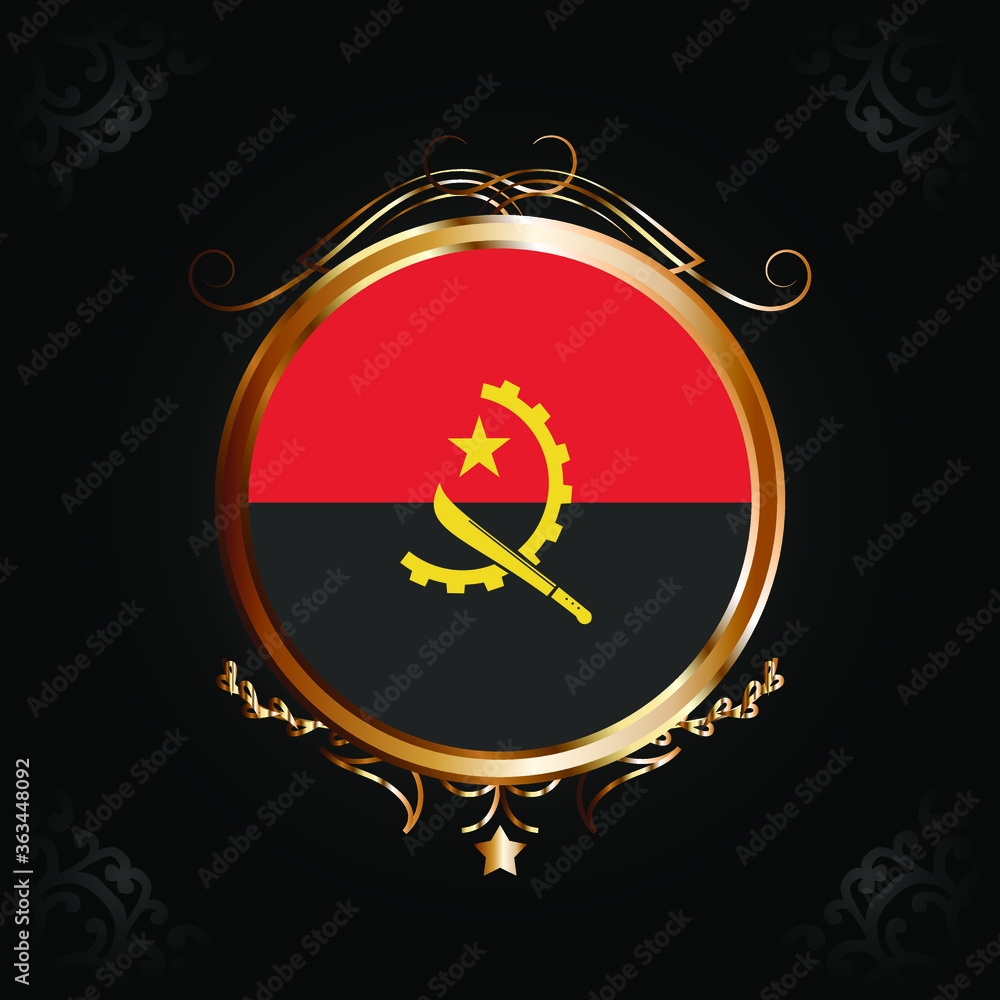 Flag of Angola round icon with gold Circle Frame, badge or button ...