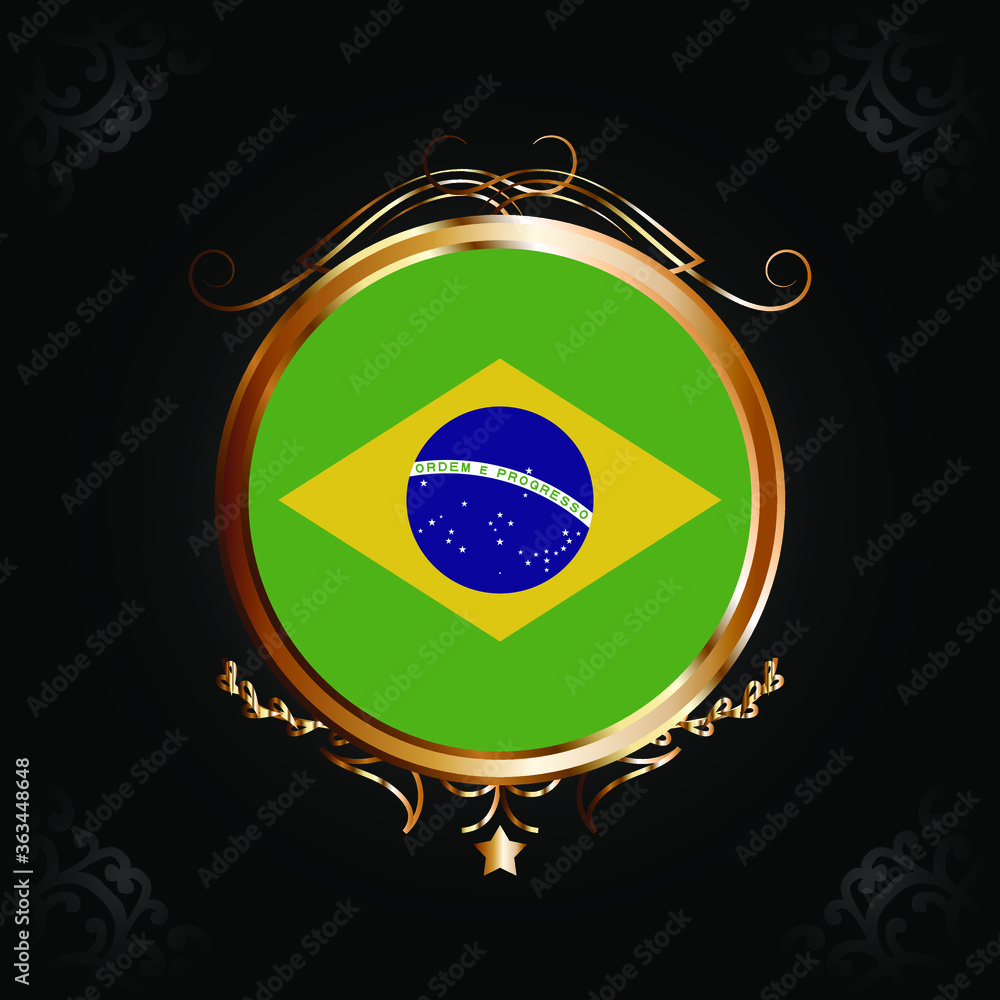 Flag of Brazil round icon with gold Circle Frame, badge or button ...