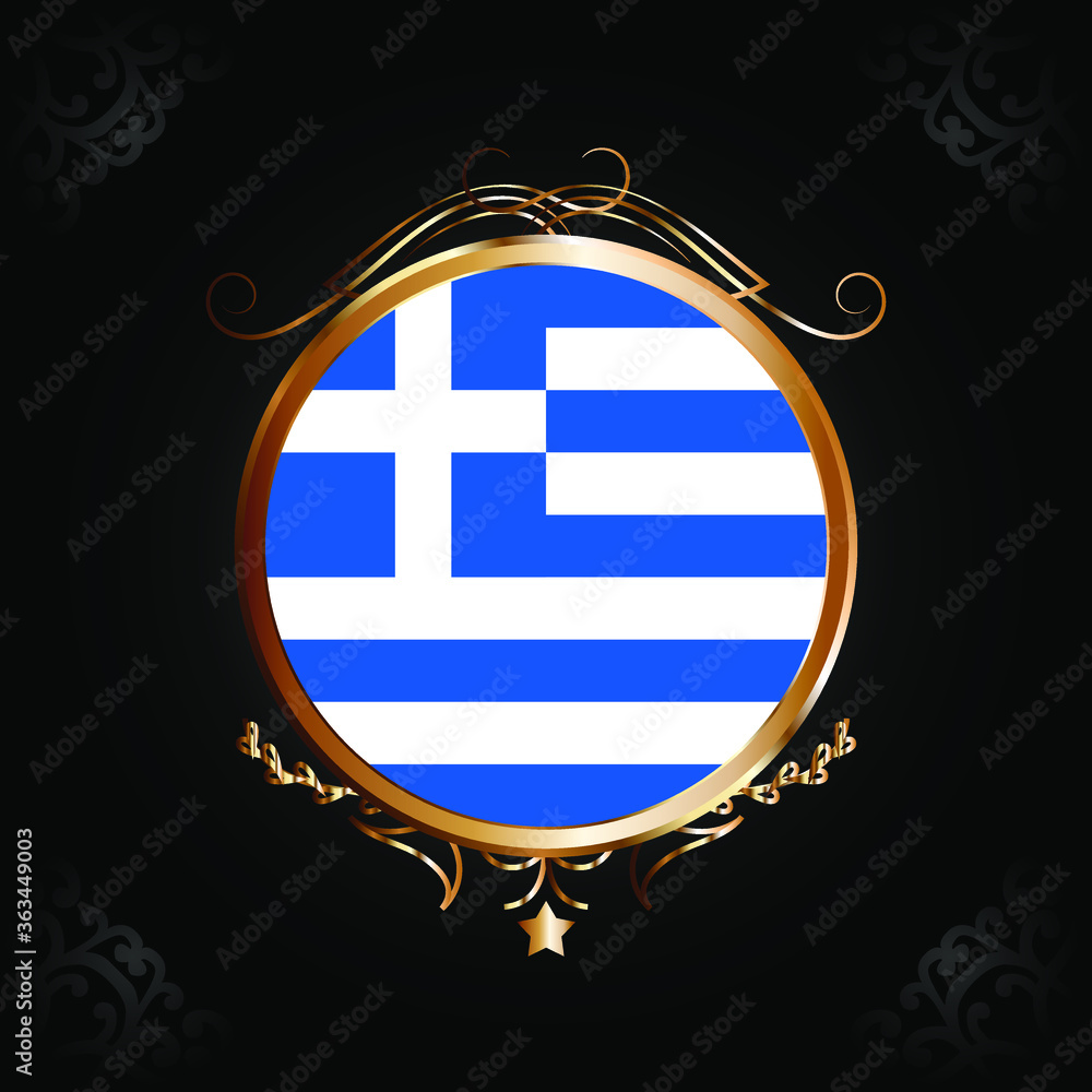 Flag of Greece round icon with gold Circle Frame, badge or button ...