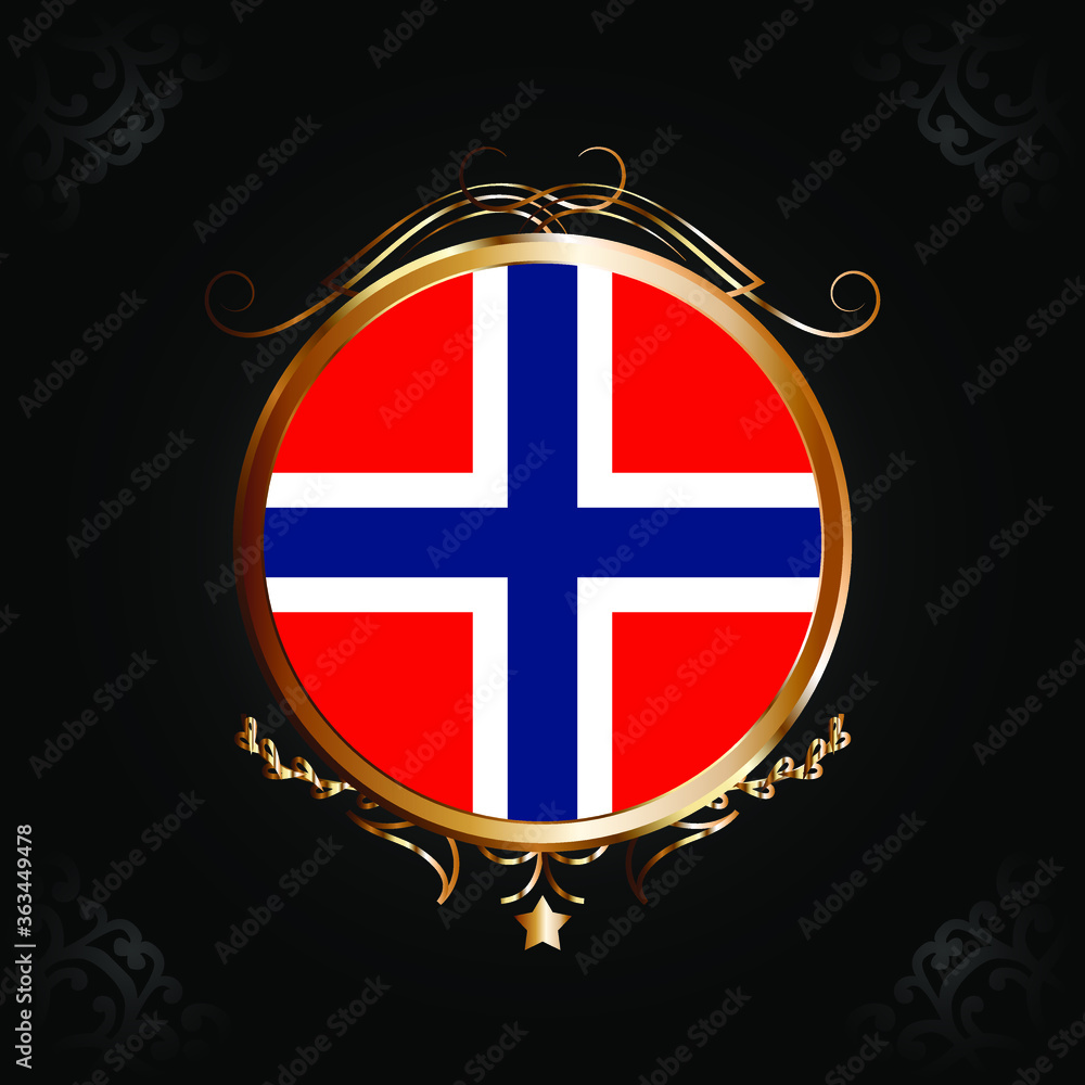 Flag of Norway round icon with gold Circle Frame, badge or button ...