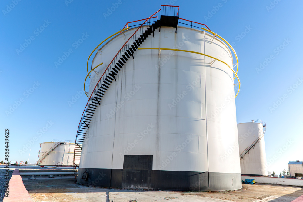 Oil storage tank farm in the petroleum refinery. Above ground storage ...