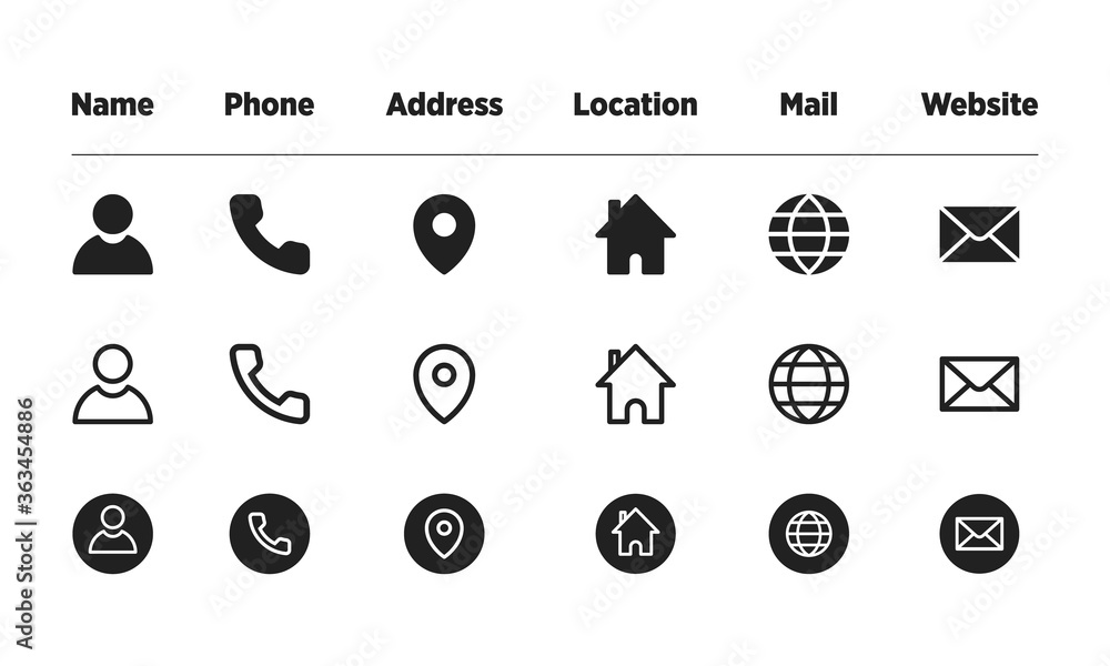 Set of web icon mobile icon business card icon in vector. Name icon ...