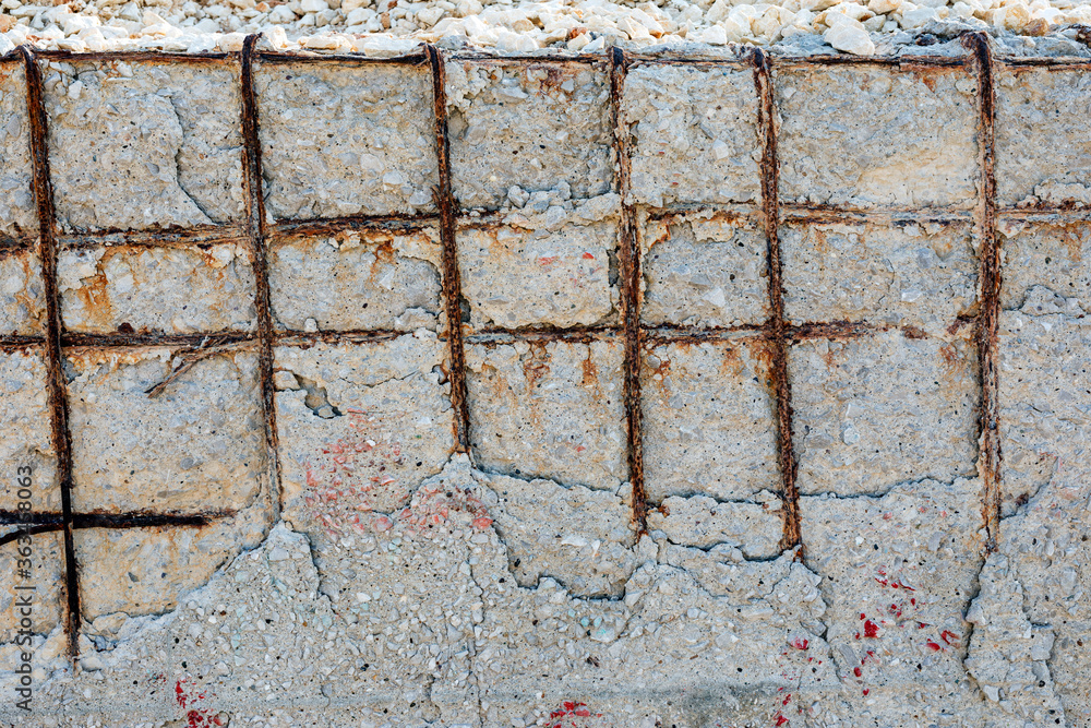 View of the poor concrete cover and corrosion of reinforcement bars ...