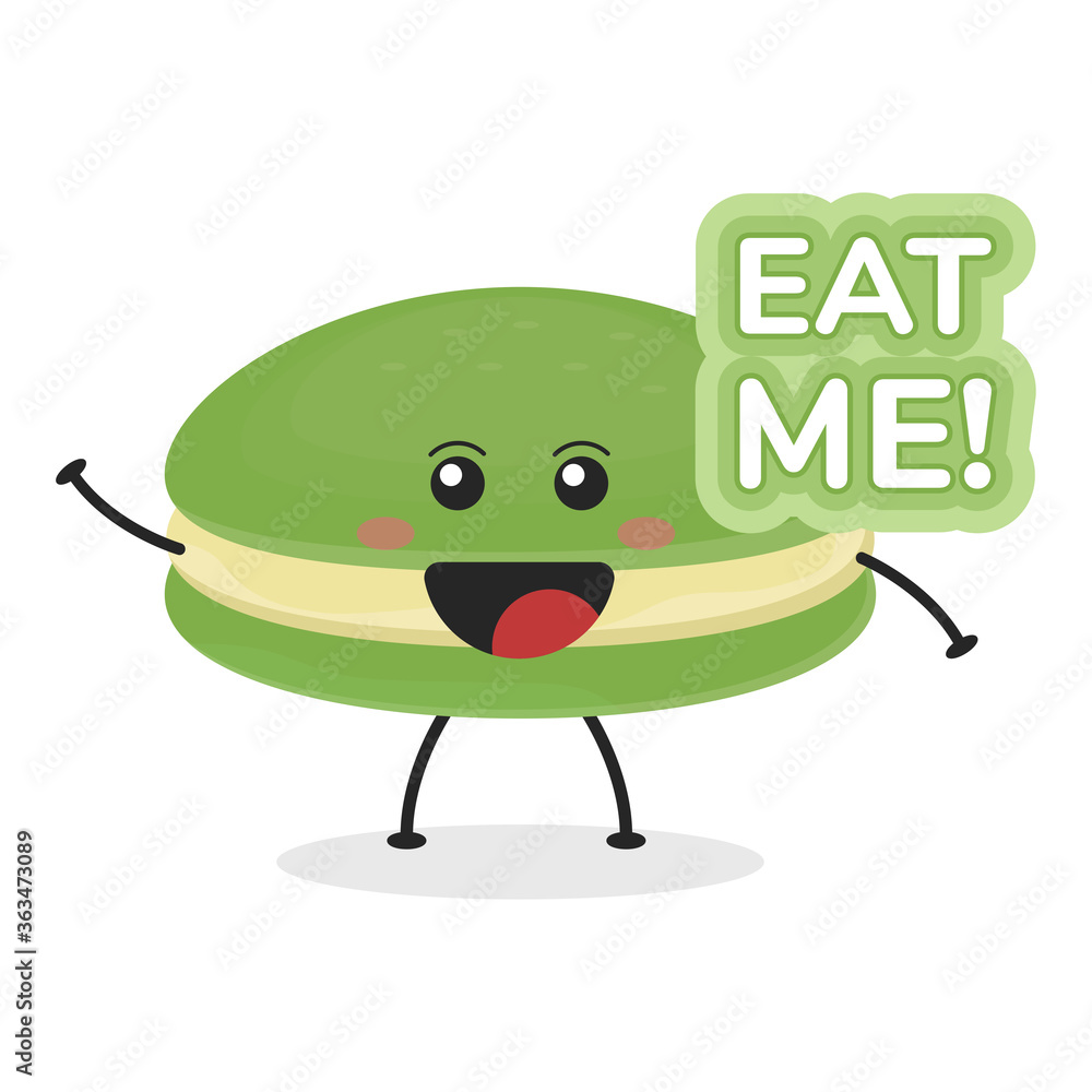 Cute flat cartoon matcha macarons illustration. Vector illustration of ...