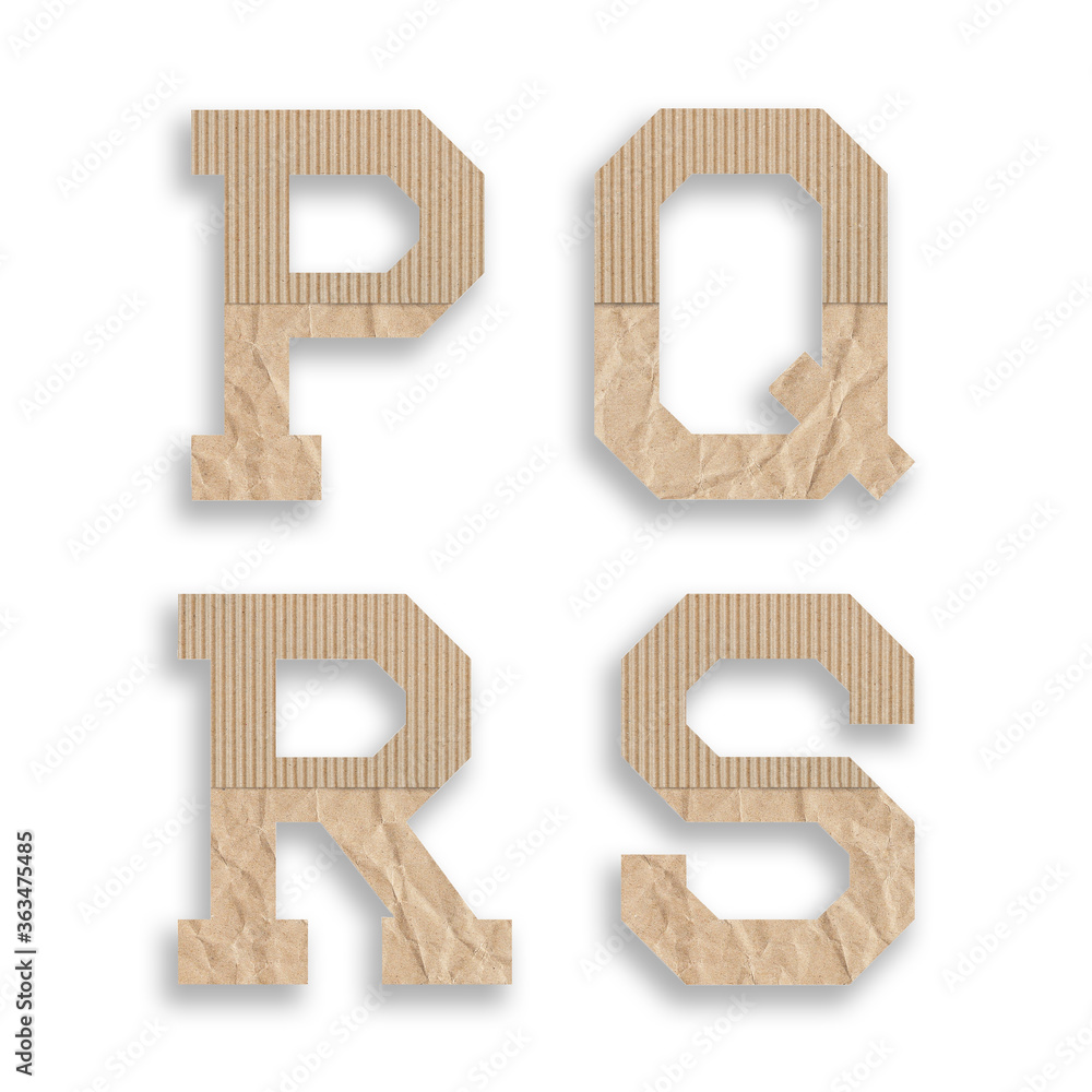 Set of alphabet letters P Q R S mockup with brown paper Stock Photo ...