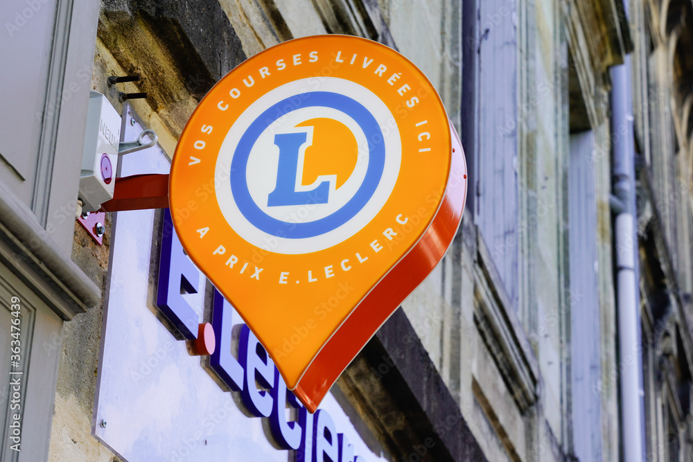 E.leclerc relais text logo sign on building facade shop retail ...