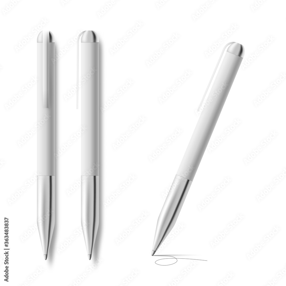 Pen template of items in various angles realistic vector illustration ...