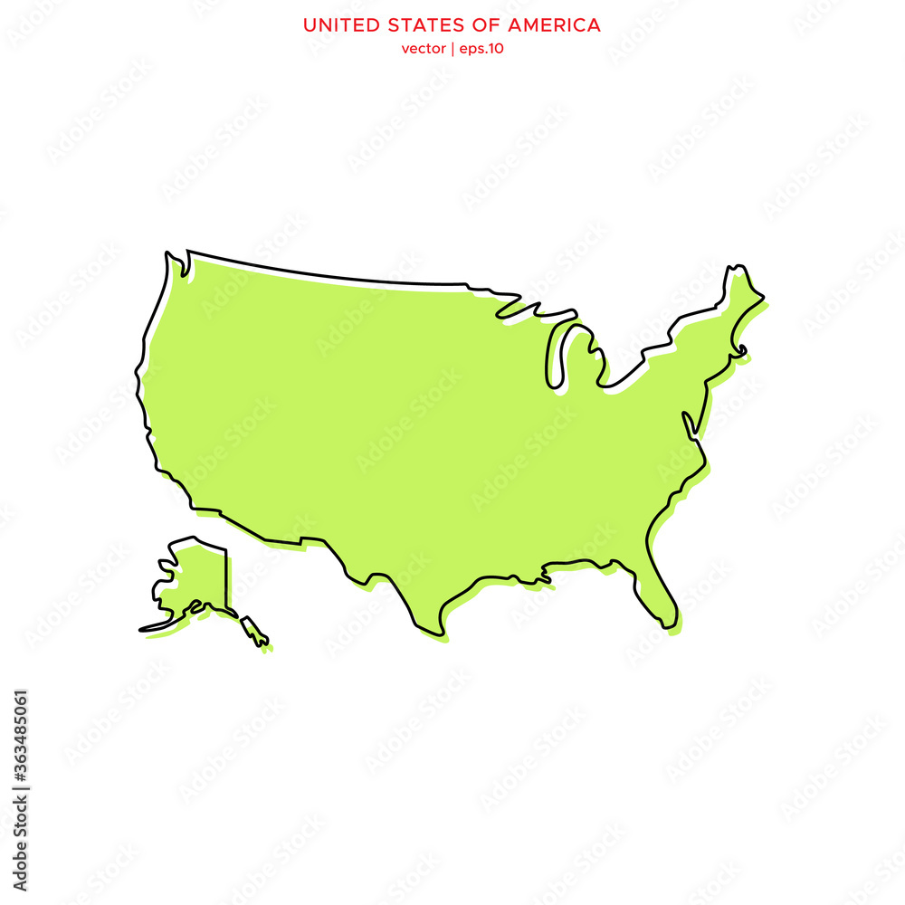 Green Map of United States of America - USA with Outline Vector Design ...