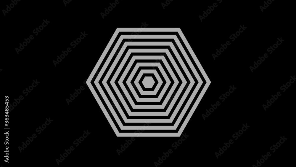 Graphic object in the shape of concentric hexagons, in black and white ...