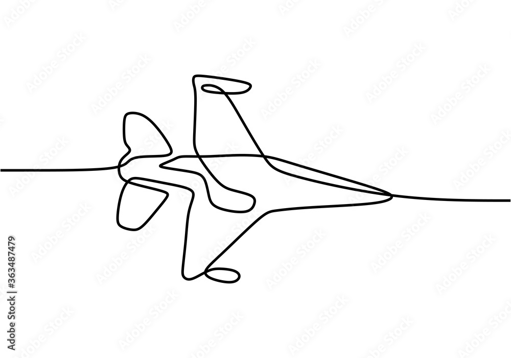 One line drawing of jet plane f-16. Aircraft continuous hand drawn ...