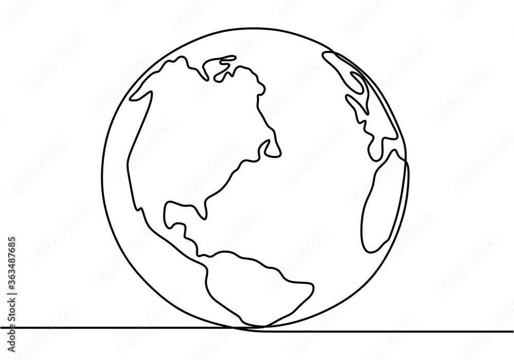 Earth globe one line drawing of world map vector illustration ...