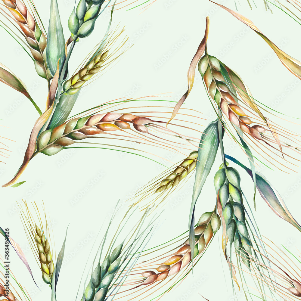 Rye Seamless Pattern. Watercolor Hand Painted Illustration. Stock ...