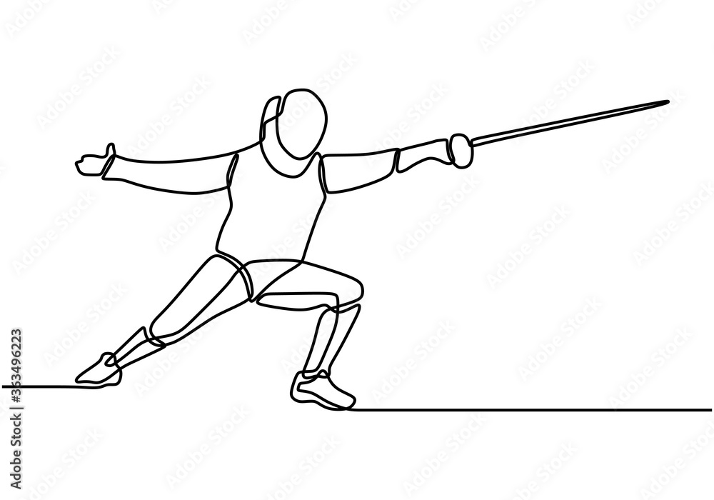 Continuous One line drawing of young professional fencer athlete woman ...