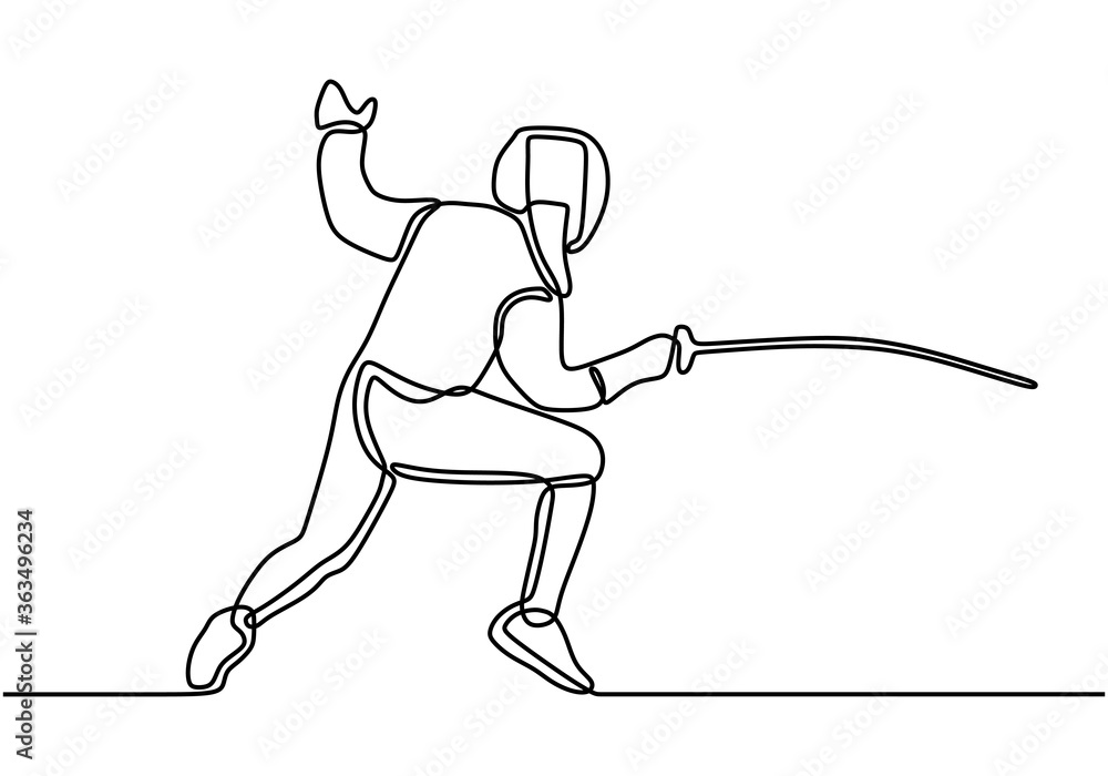 Continuous One line drawing of young professional fencer athlete man in ...