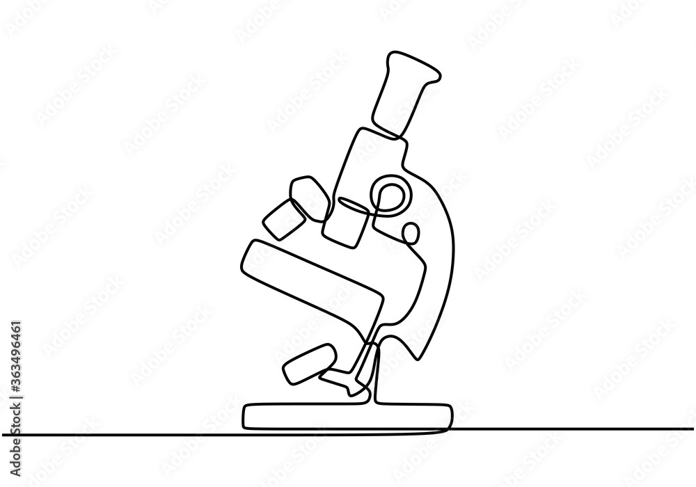 Biological microscope drawn by a single black line on a white ...