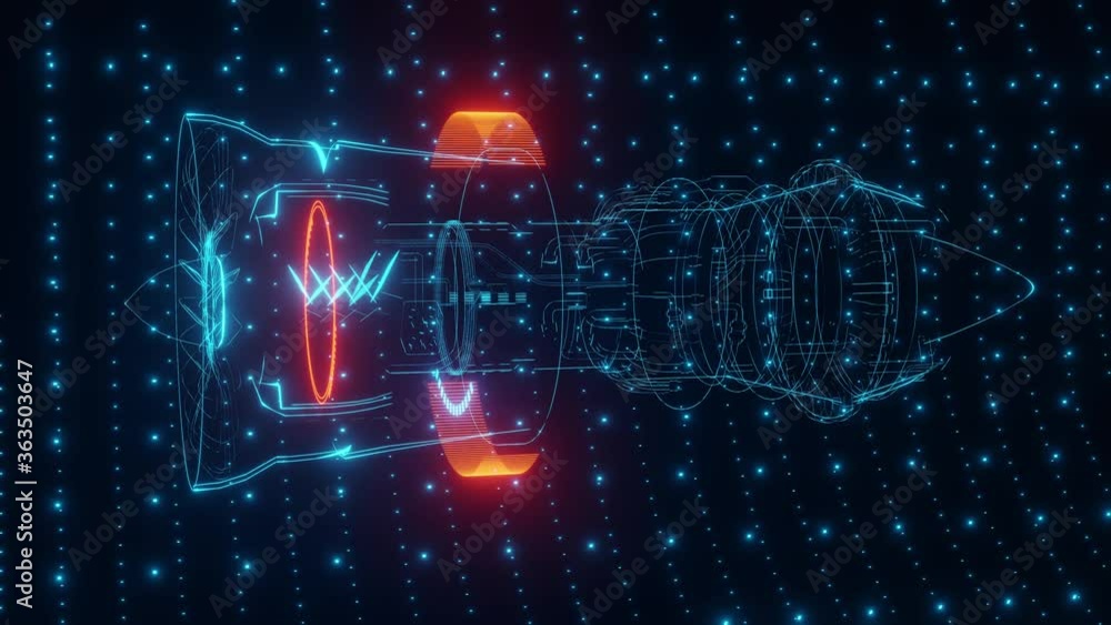 3D Model Detailed Silhouette of Jet Engine Turbine. Blue Jet Made of ...