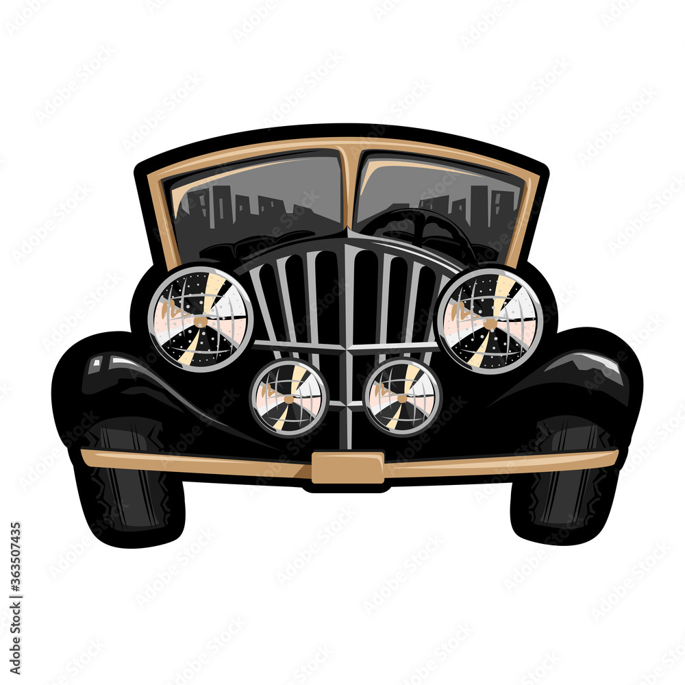 Black convertible with large headlights in a retro style. 1920 year ...