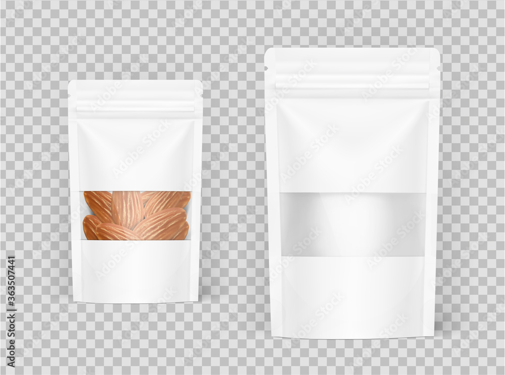 Pouch bag with ziplock and transparent window mockup on transparent ...