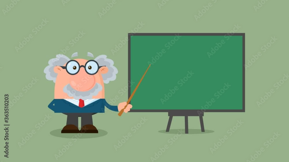 Professor Or Scientist Cartoon Character With Pointer Presenting On A ...