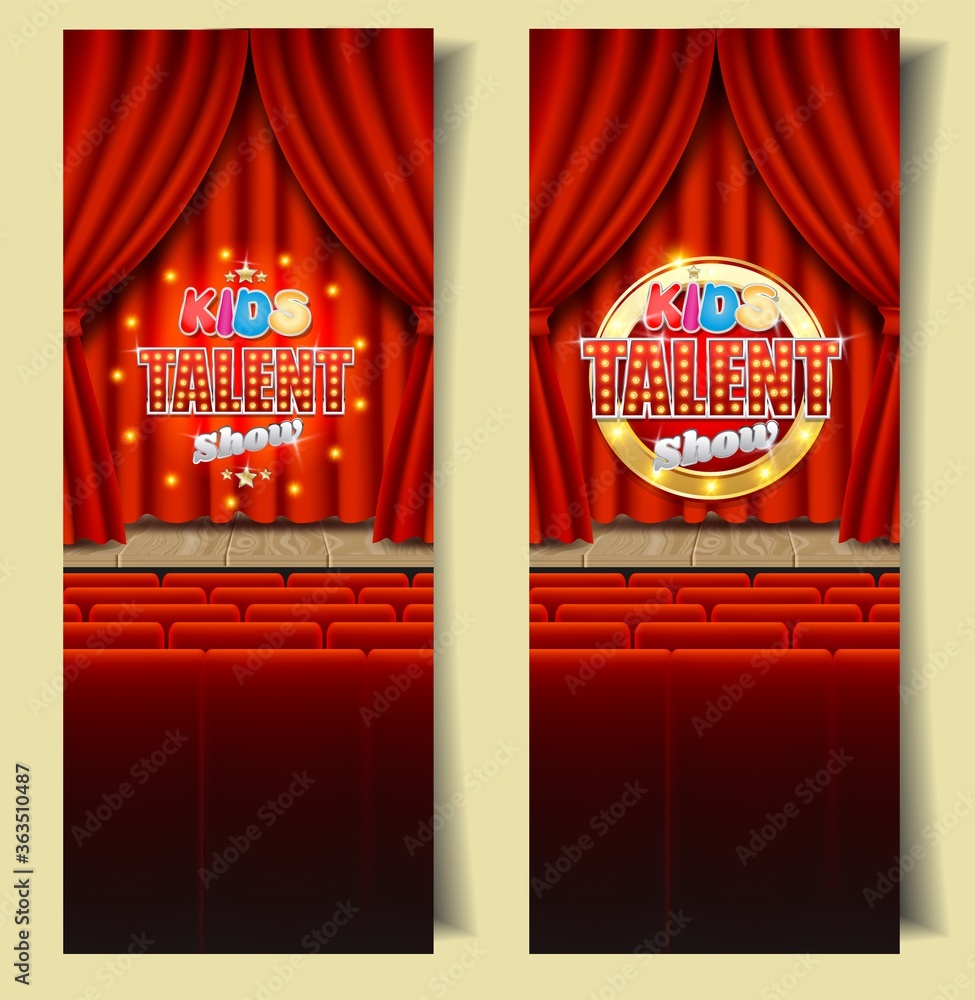 Kids talent show vertical banner vector template set. Empty theatrical ...