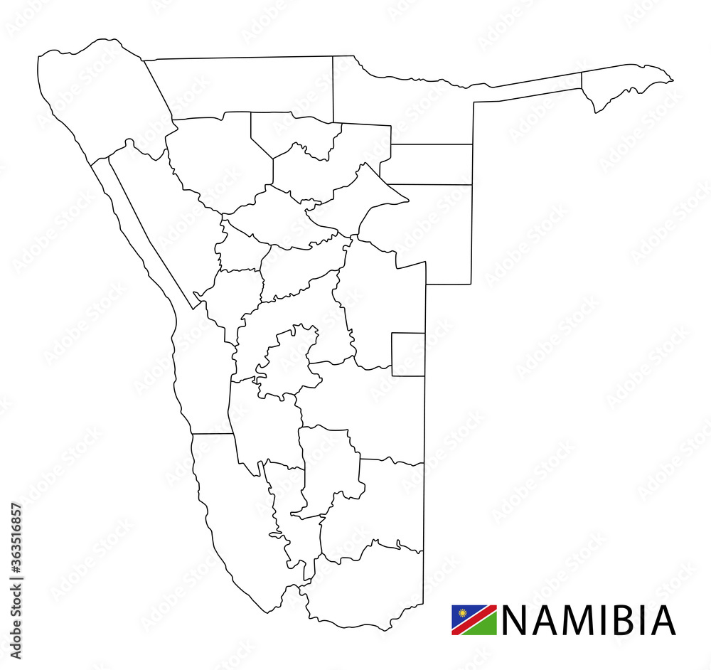 Namibia map, black and white detailed outline regions of the country ...