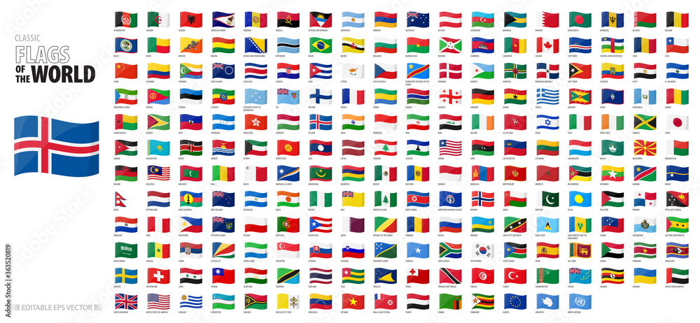 Classic Wave Flags of the World. Flags with shadow and reflection ...