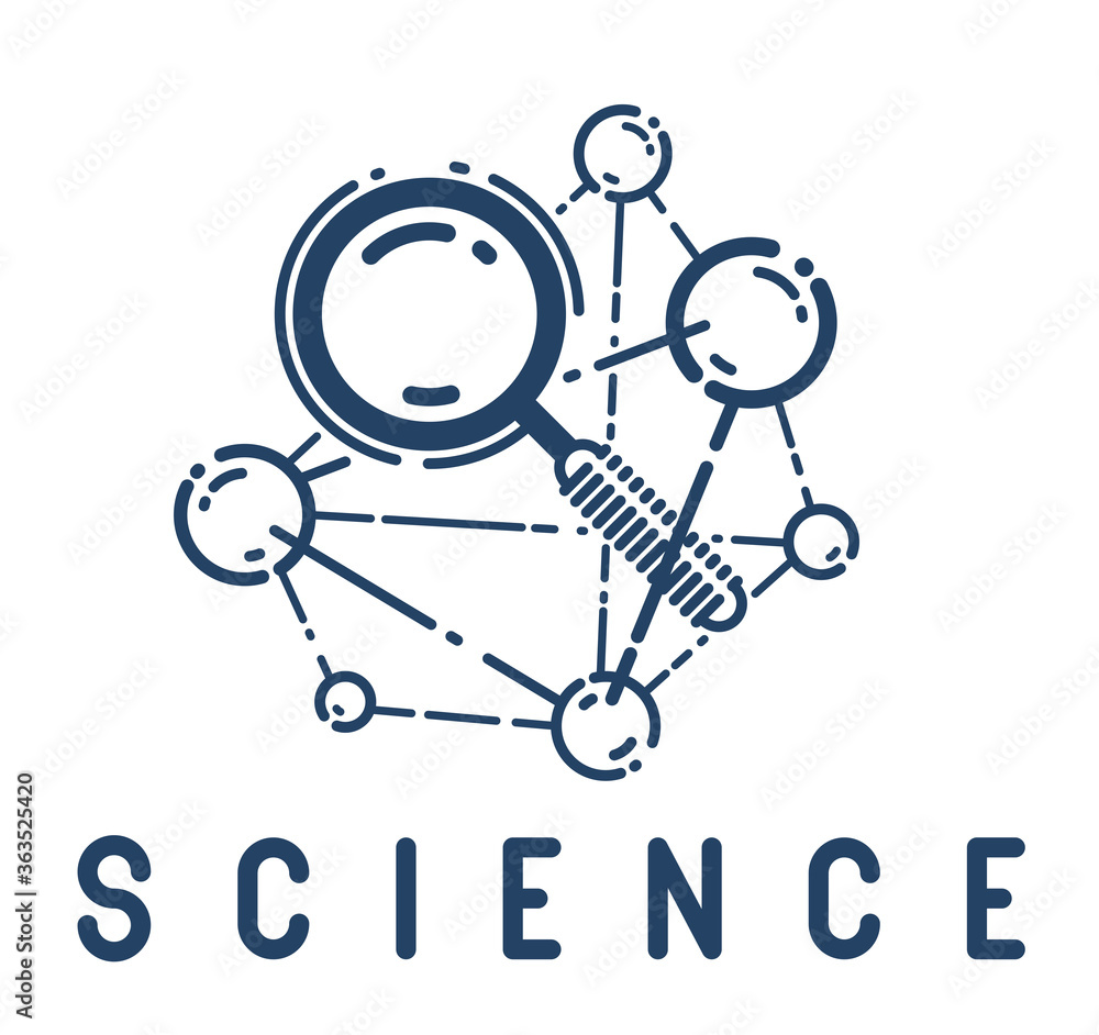Magnifying glass and molecule vector simple linear icon, science ...