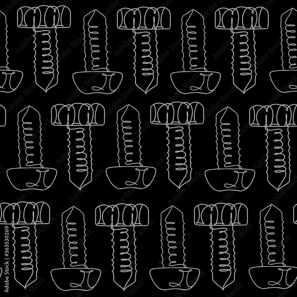 Seamless texture fasteners screws bolts and nuts, doodle style, black ...
