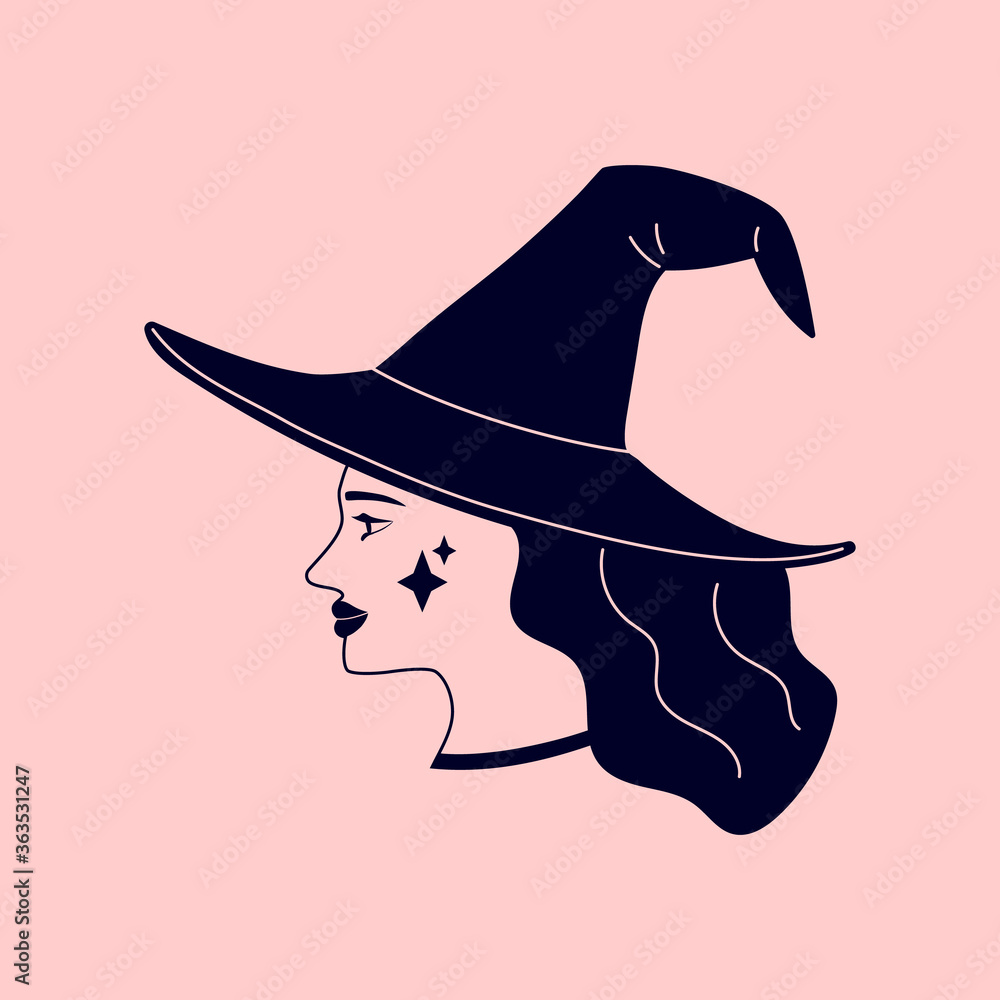 Halloween Linear logo or emblem template - with the image of a witch ...