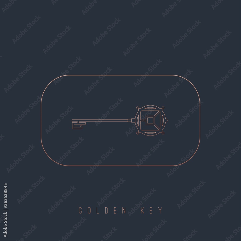 Golden Key. Gold gradient. Vintage, Retro style. Minimalistic outline ...