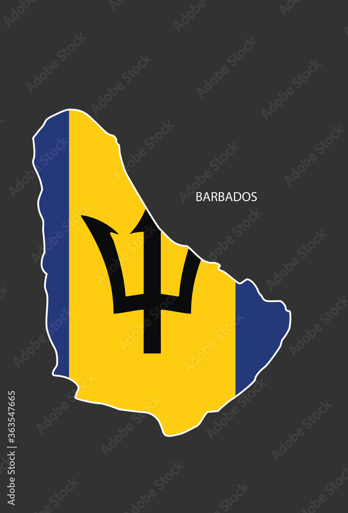 Sticker outline map of the Barbados, flag Barbados. Stock Vector ...