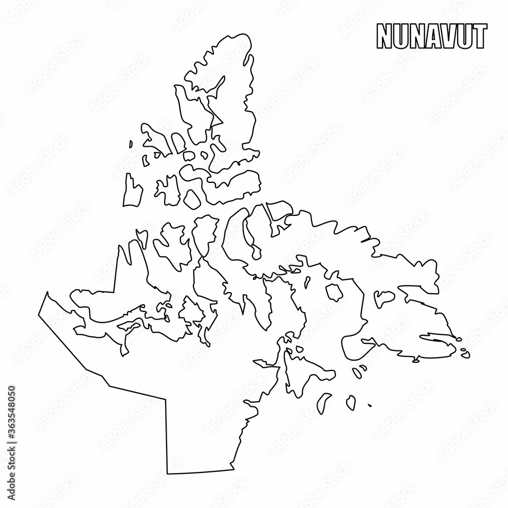 The Nunavut territory outline map isolated on white background, Canada ...