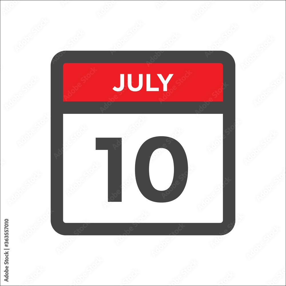 July 10 calendar icon with day of month Stock Vector | Adobe Stock