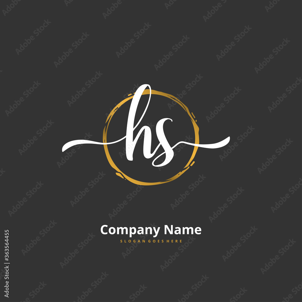 H S HS Initial handwriting and signature logo design with circle ...