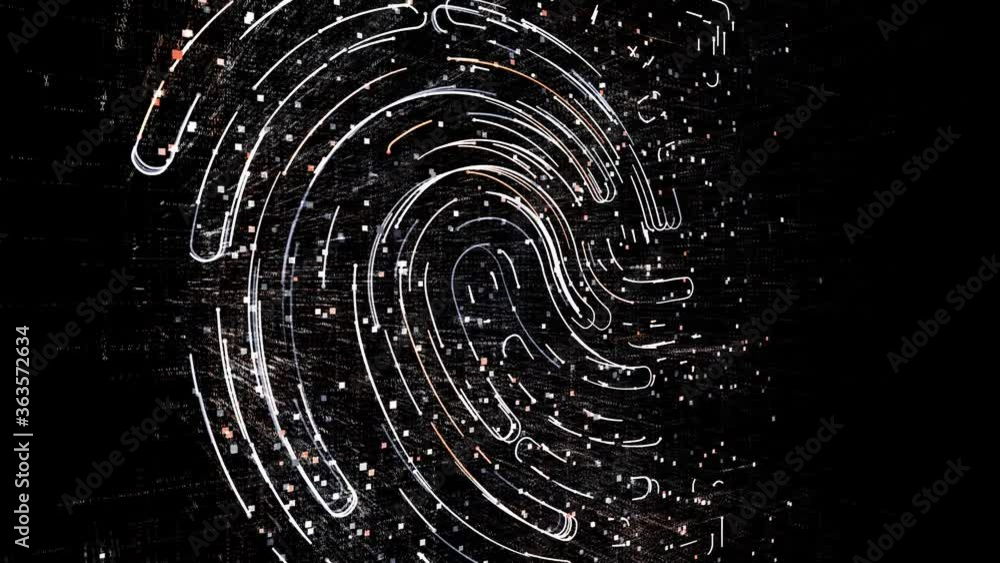 4k fingerprint scan identity security data encryption logo tag cloud;binary computer code.The ...