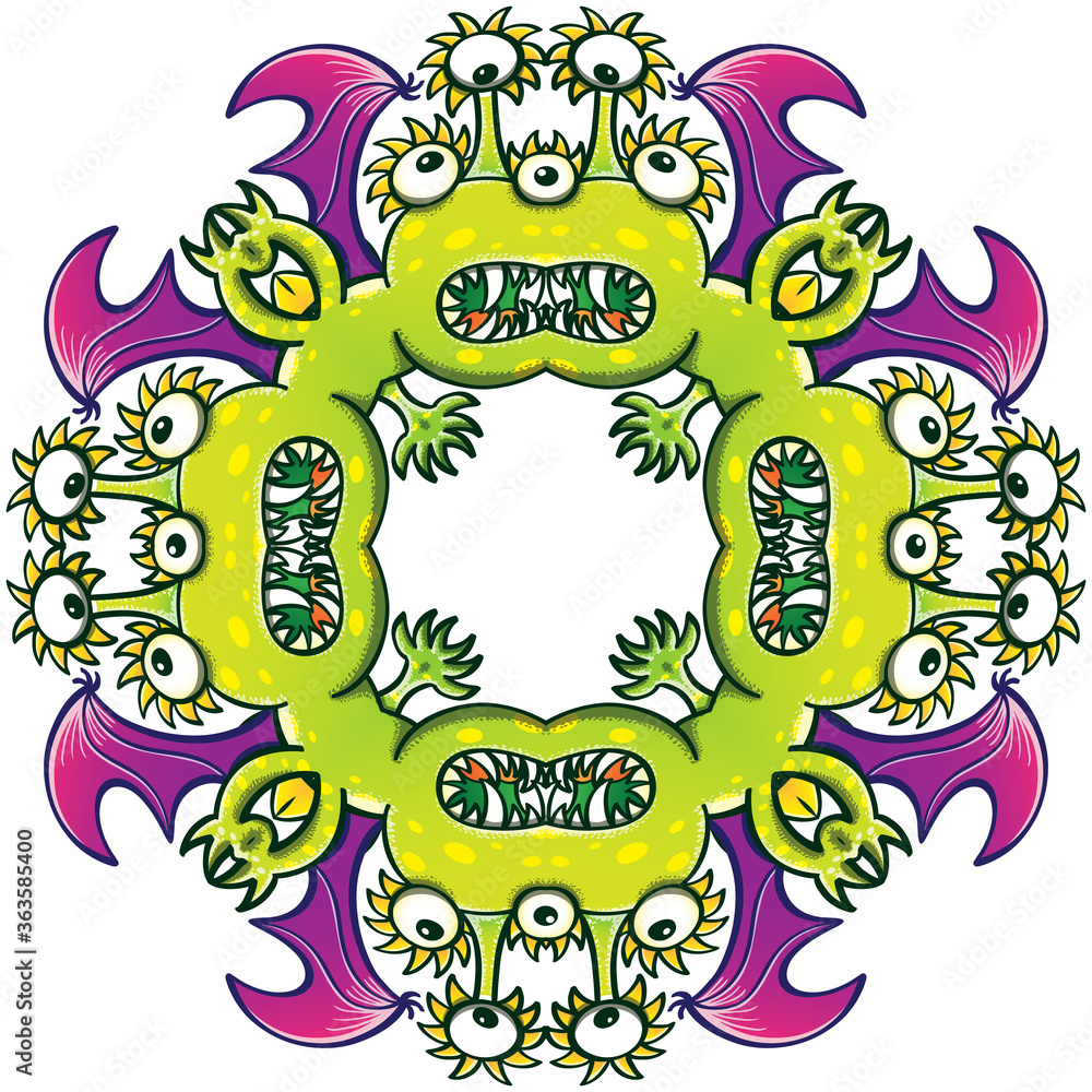 Vetor do Stock: Chain of weird dragons with sharp fangs and bat wings ...