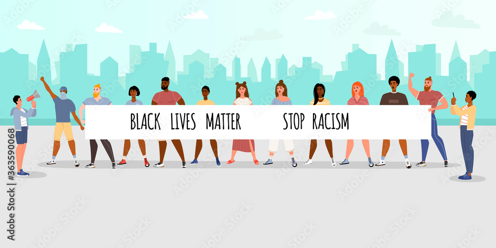 Stop racism. Black lives matter, we are equal. No racism concept. Flat ...