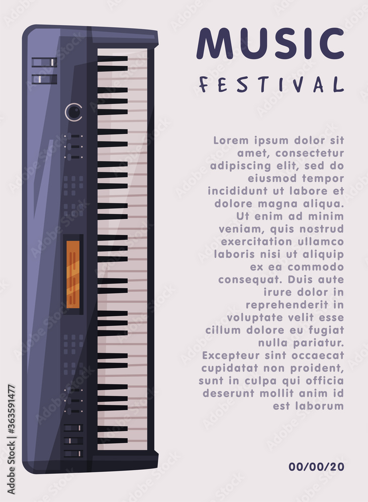 Music Festival Banner with Electronic Piano Keyboard Musical Instrument ...