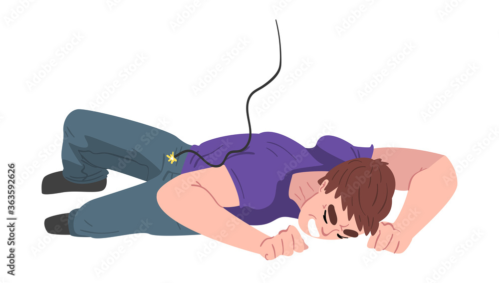 Person Receiving Electric Discharge in High Voltage Grid Vector ...