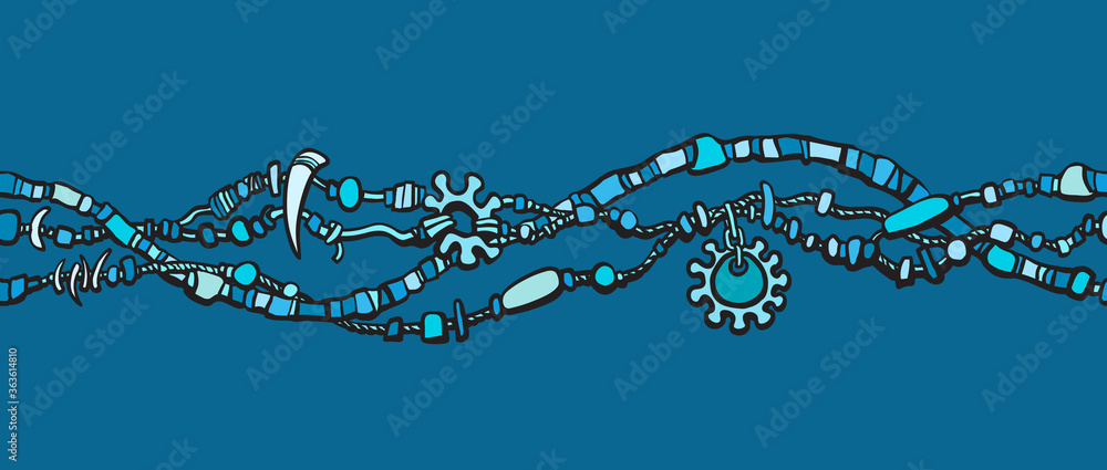 Seamless border made from beads Boho style decoration Hand drawn vector ...