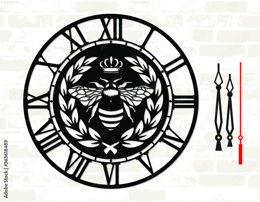 Heraldic wall clock template. Simple clock face with numerals and arrow ...