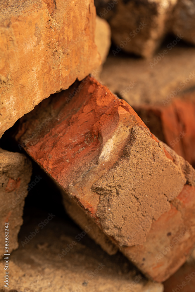 Chipped clay red brick. Cracked clay brick. Old cracked clay brick ...