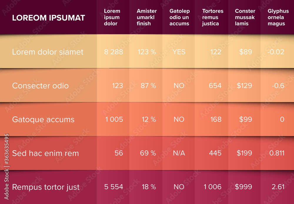 Styled Data Table Layout Stock Template | Adobe Stock