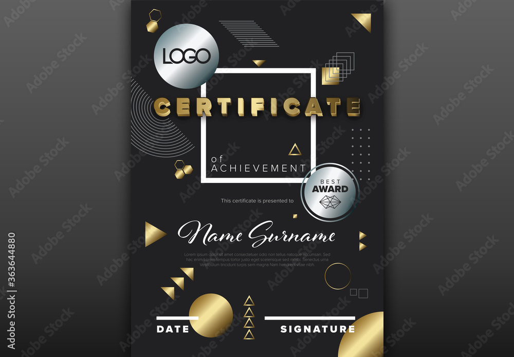 Modern Dark Vertical Certificate Layout Layout Stock Template | Adobe Stock